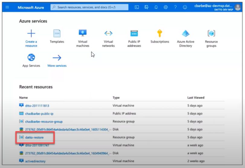Datto Continuity for Microsoft Azure (DCMA): Restoring an image to Microsoft Azure – Kaseya SANDBOX