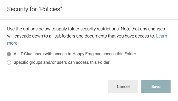 Adding and removing folder security – Kaseya SANDBOX
