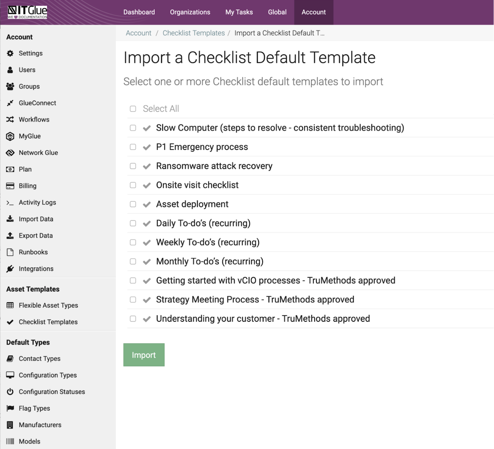 Create a checklist template – Kaseya SANDBOX