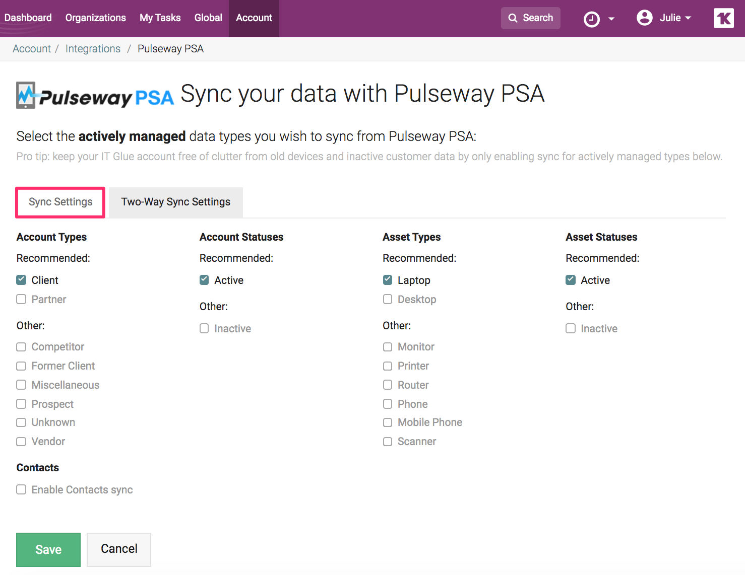 Pulseway PSA two-way sync – Kaseya SANDBOX